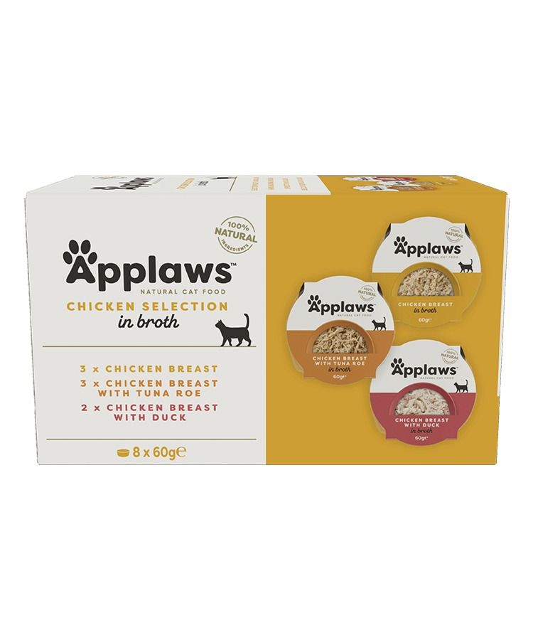 Applaws Chicken Selection in Broth Adult Wet Cat Food 8 x 60g Pots - McPet