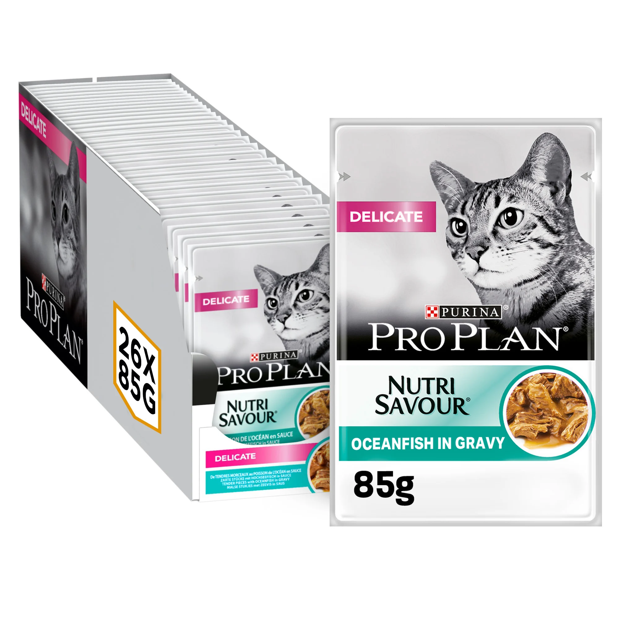 PRO PLAN DELICATE WET CAT FOOD WITH OCEANFISH GRILLED IN GRAVY 26 x 85g ...