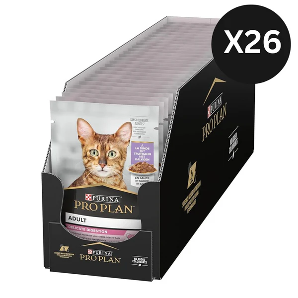 PURINA Pro Plan Delicate Digestion Turkey In Gravy Wet Cat Food 26 X ...